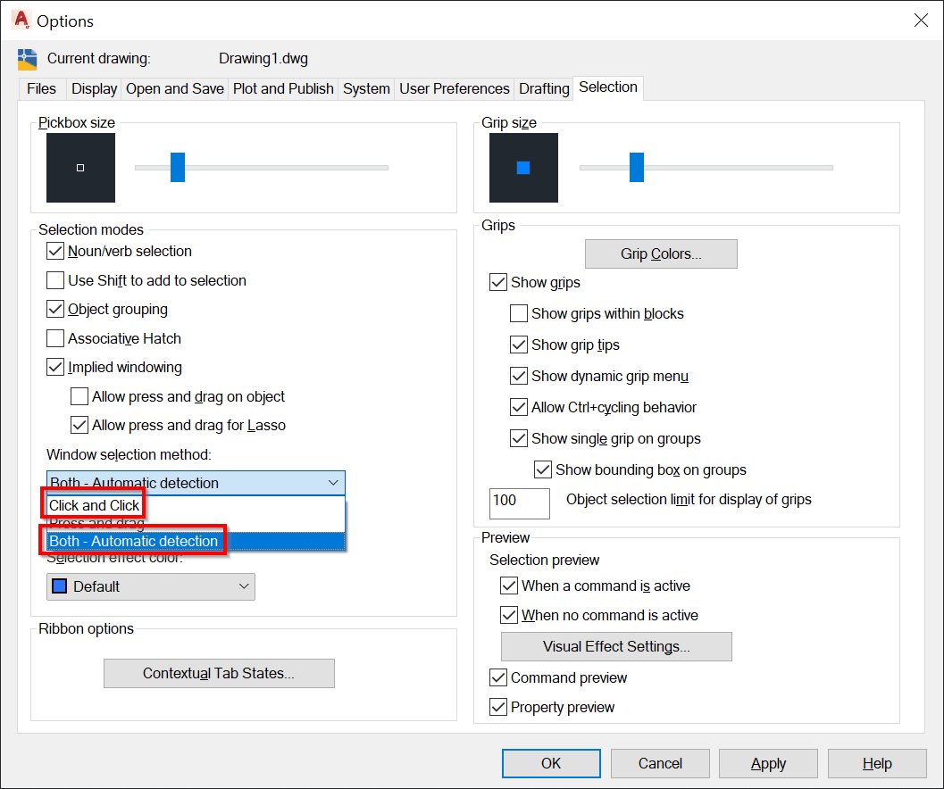 Clicking Once On The Canvas Does Not Bring Up The Selection Window In