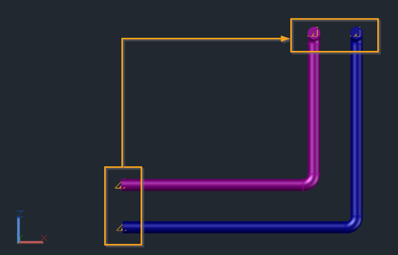 Parallel orientation of pipes flipped after changing direction when ...
