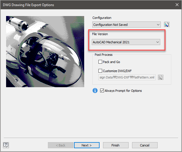 AutoCAD Mechanical Export Options is not activated when exporting as AutoCAD Mechanical drawing ...