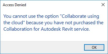 "You currently don't have access to Revit cloud models" in Revit