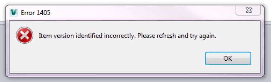 "Error 1405 Item version identified incorrectly..." when selecting Item ...