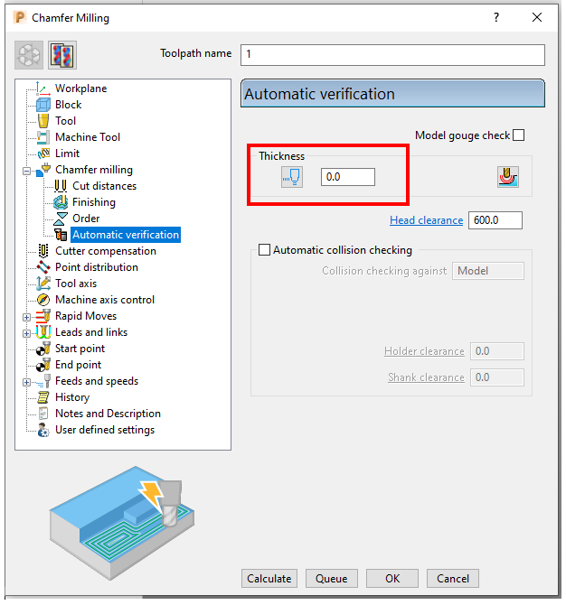 Chamfer milling toolpaths have collision instead of safety status in PowerMill