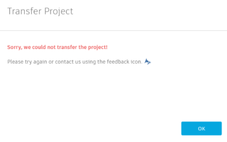 "The project could not be transferred" attempting to transfer projects ...