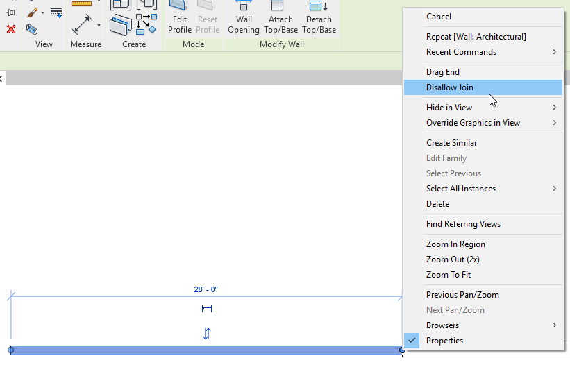 How to add a gap between walls and prevent them from automatically joining in Revit