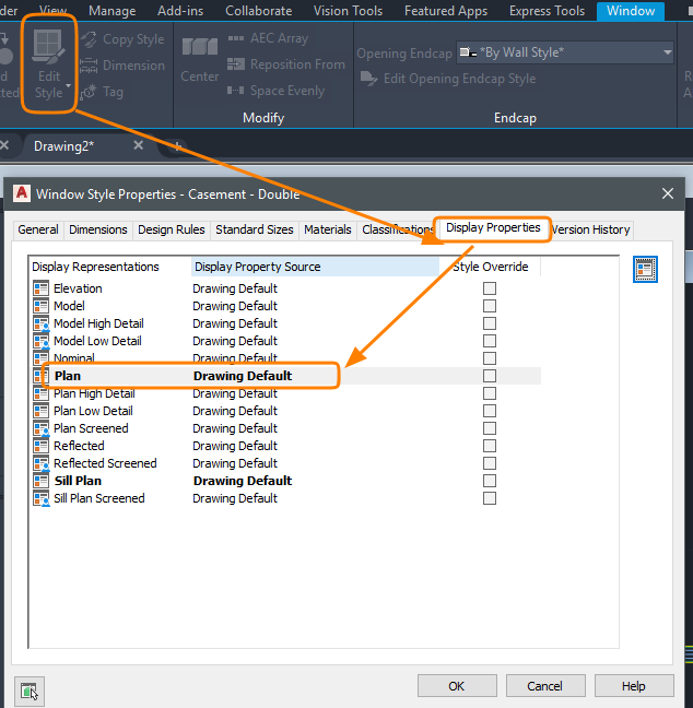 Missing Window objects from Top view on AutoCAD Architecture