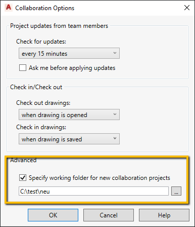 How to control by registry the working folder for AutoCAD Plant 3D collaboration projects