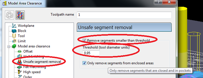 Where is unsafe segment removal in Finishing strategies in PowerMill.