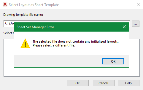 "The following selected files do not contain any initialized layouts ...