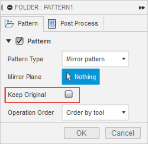 How to remove the original instance of a patterned toolpath in Fusion