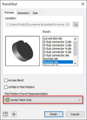 Flat Pattern Punch Representation defined during inserting the Punch ...