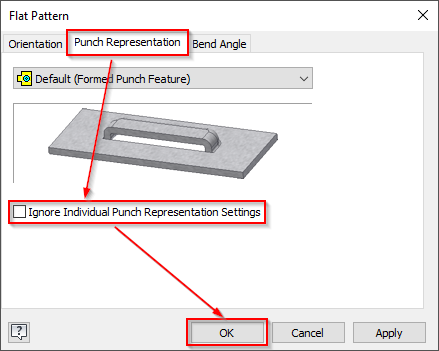 Flat Pattern Punch Representation defined during inserting the Punch ...
