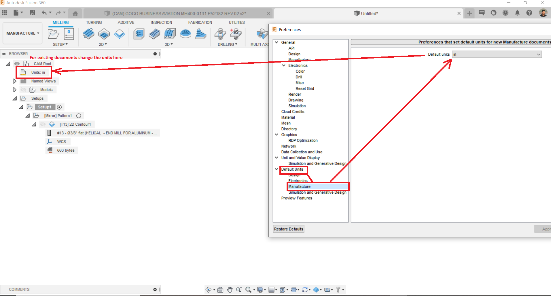 Feed and Speed are shown in metric despite design created with inch ...
