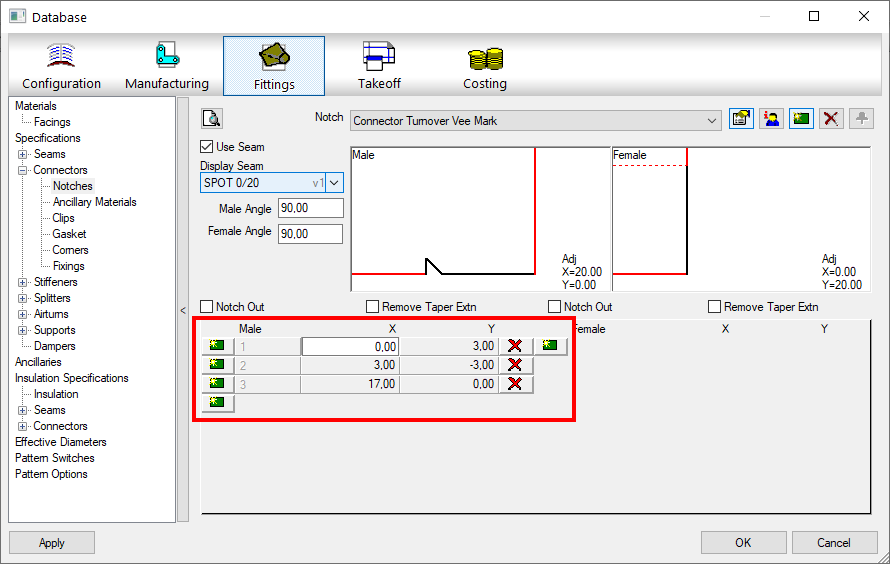 How to apply notches on the Connector sides in CAMduct