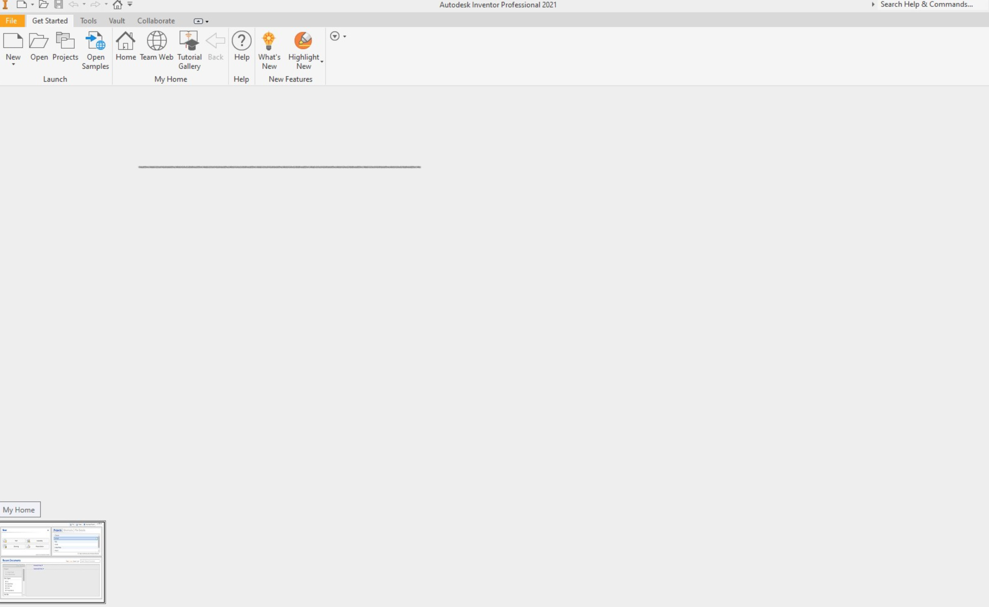 Inventor 2021中显示空白主屏幕
