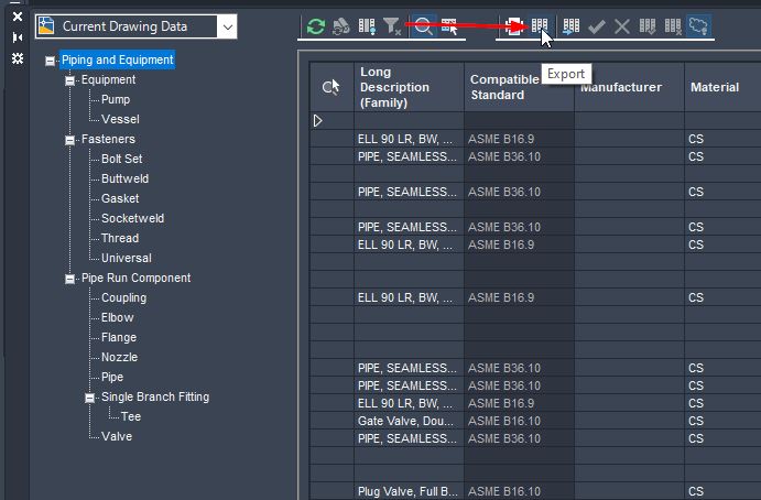 How to export Data from the Data Manager in AutoCAD Plant 3D
