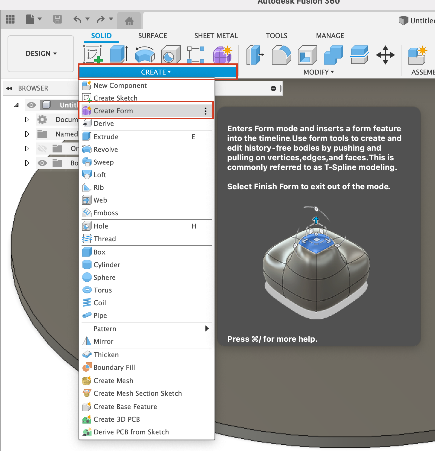 Sculpt (Form) Workspace is missing from Fusion