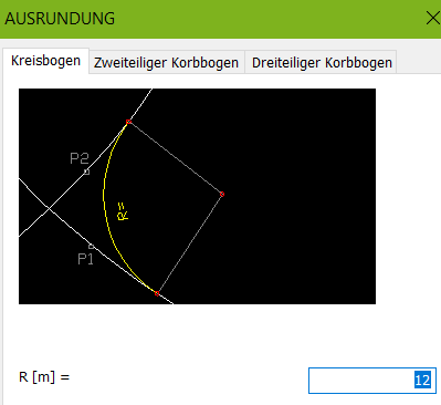 Alternative functions for the tool "Korbbogen erzeugen" of the Civil 3D DACH Extension