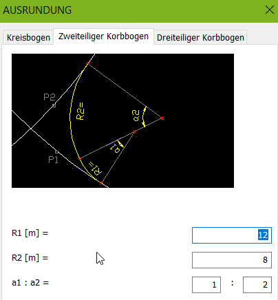 Alternative functions for the tool "Korbbogen erzeugen" of the Civil 3D ...