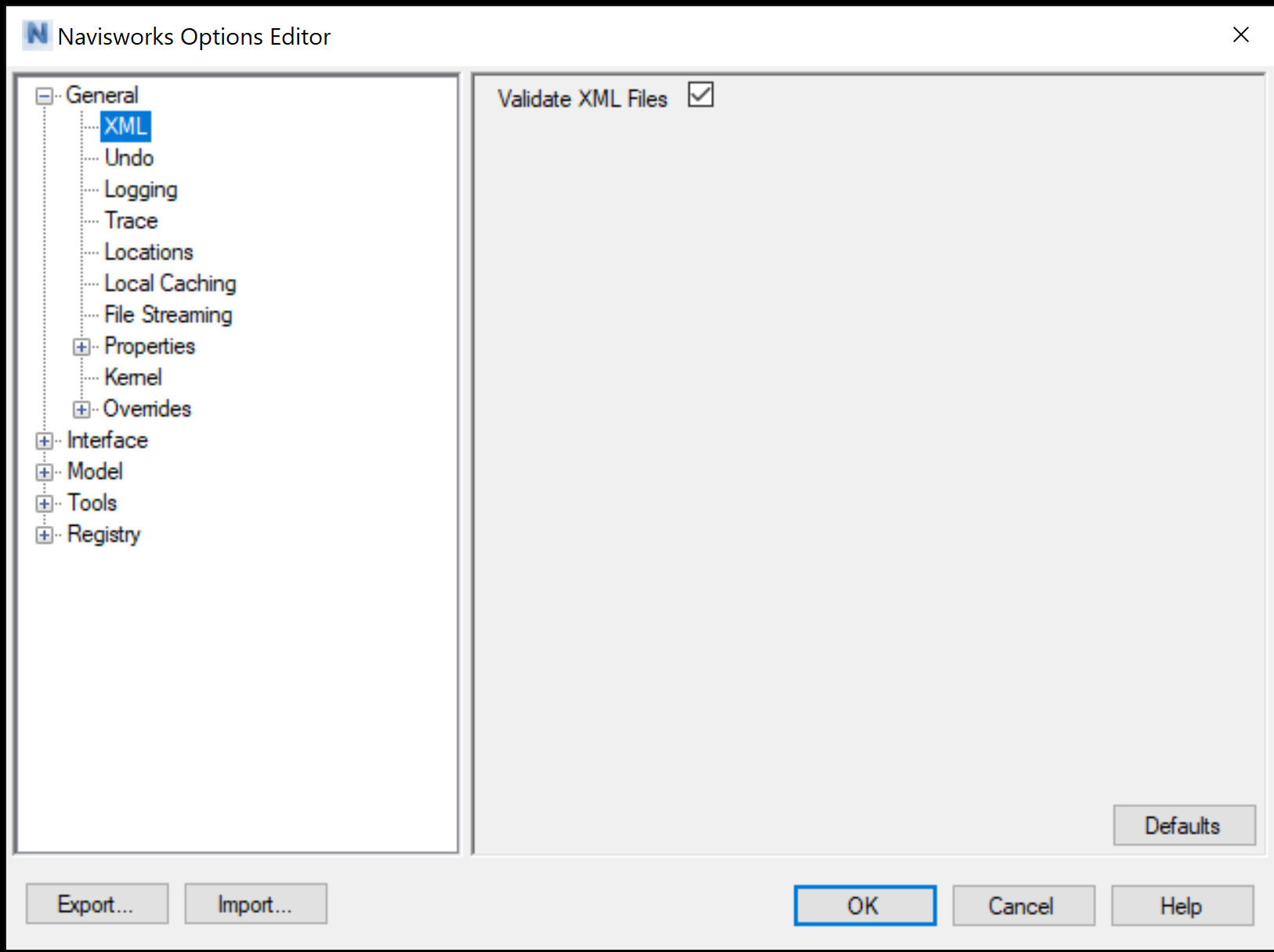 在Navisworks中导入视点时，“XML文件无效”对话框将会显示