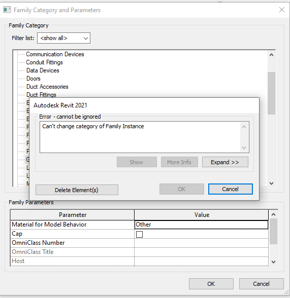  Can t Change Category Of Family Instance When Changing In Place Model Category In Revit From 