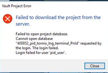 打开 AutoCAD Plant 3D Vault 项目时显示“无法从服务器下载项目”