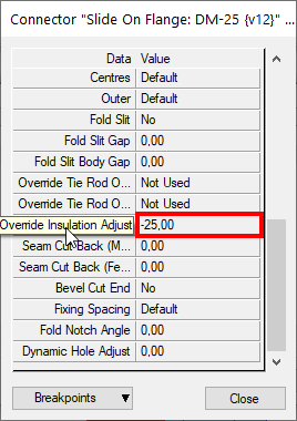How to adjust the Insulation size for pattern CID 12 Cap End in CAMduct