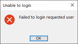 "Unable to login. Failed to login requested user" when attempting to ...