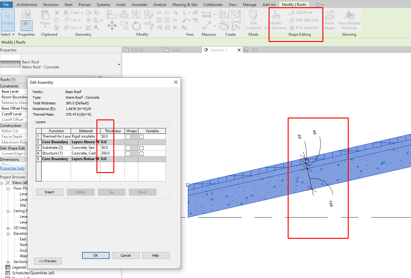 Incorrect roof thickness after editing geometry by adjusting split ...