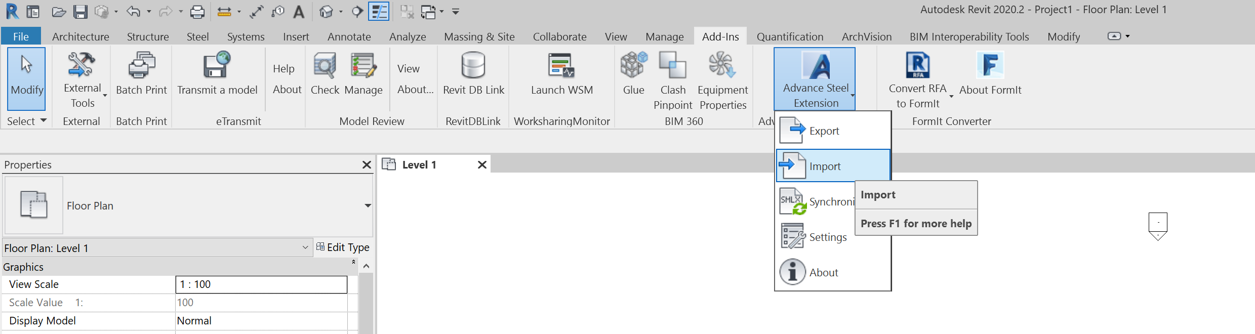 How to export an Advance Steel model to Revit?