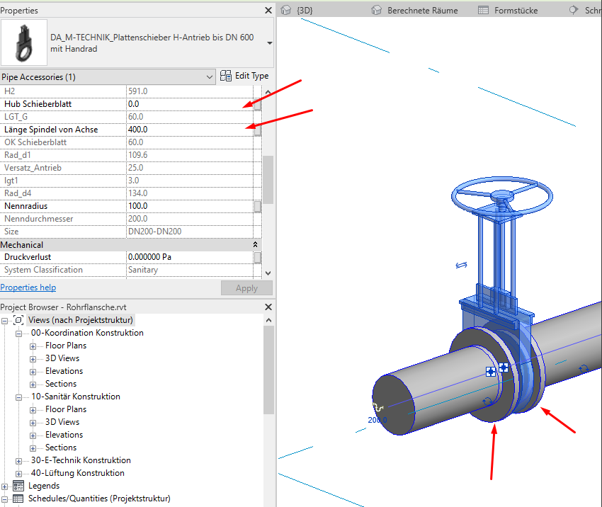 Manually created flanges disappear after changing valve properties in Revit