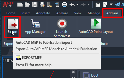 如何将数据从 AutoCAD MEP 导出到 Fabrication 产品