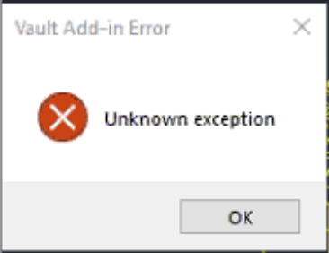 "Vault Add-in Error: Unknown Exception" when trying to check in an AutoCAD file into Vault