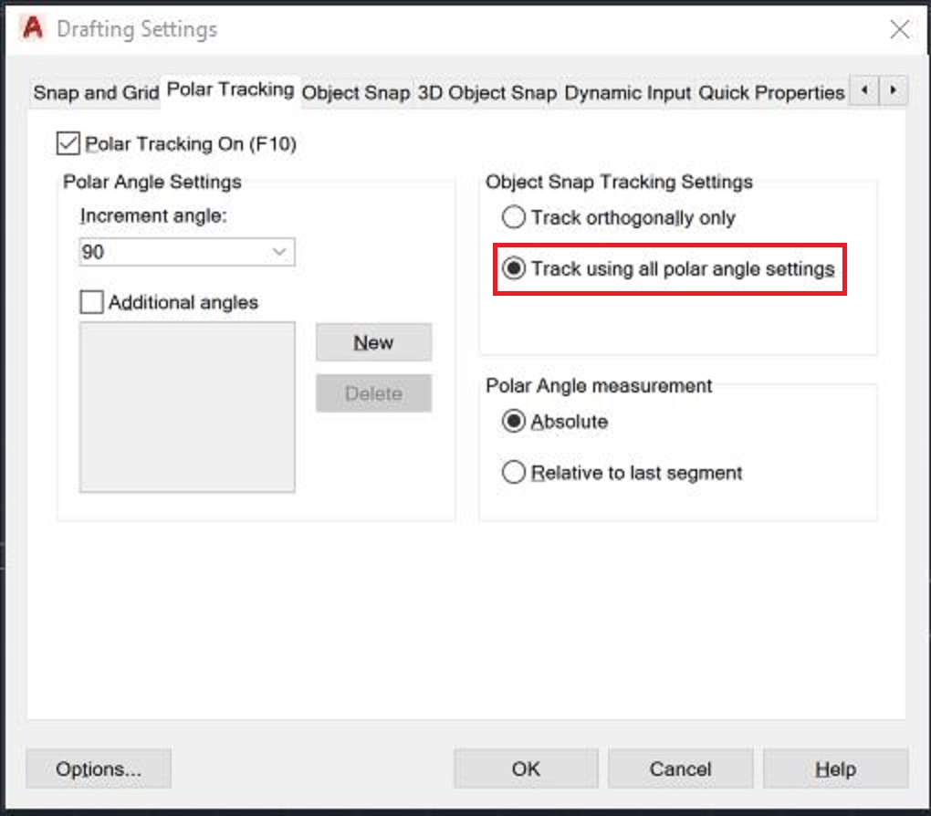 Polar Tracking Vectors Not Working For Polar Angles In AutoCAD