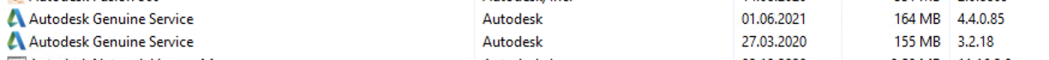 Autodesk Genuine Service appears twice in the list of installed programs