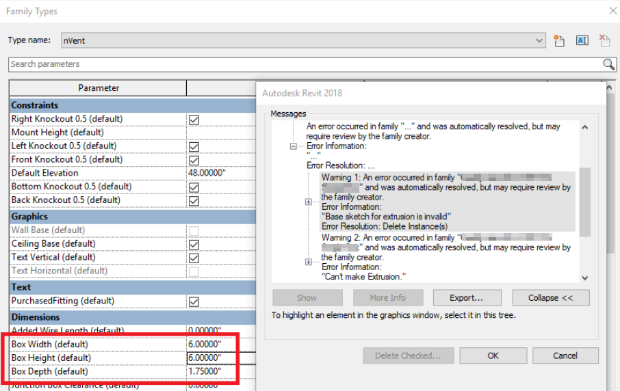"Can't make type" when upgrading a certain family in Revit