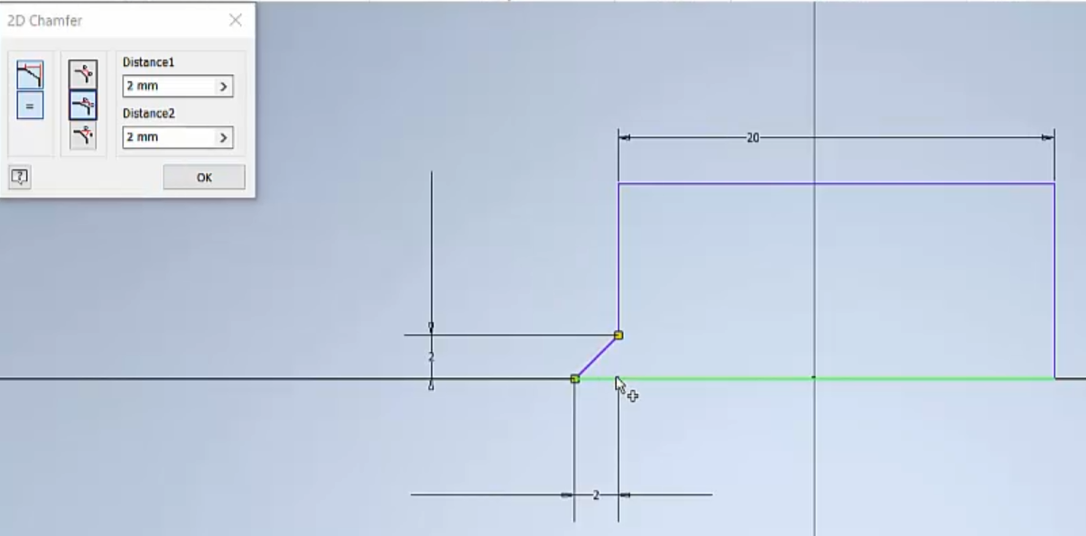 Chamfer is created to the outside when midpoint constraint was added in ...