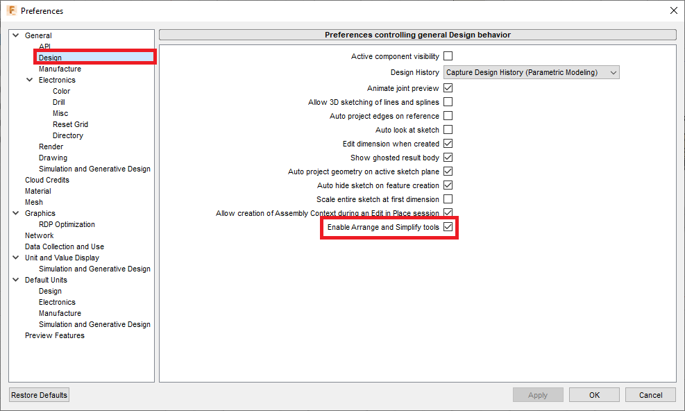 How to use simplify tool in the Design workspace Fusion