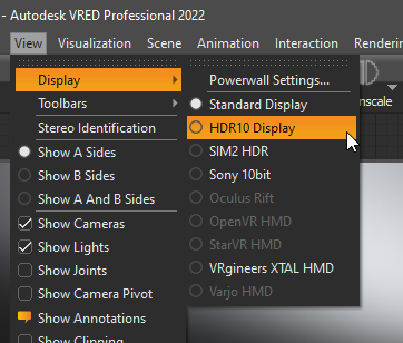 How to change the standard display output to more than 8 Bit in VRED
