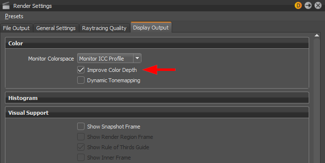 How to change the standard display output to more than 8 Bit in VRED
