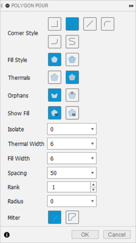 How to dissipate signal on a 2D PCB board layout file in Fusion 360