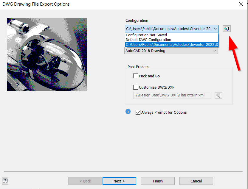 How to set a default line type file in the Inventor "Export as dwg" dialog