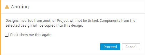 "Designs inserted from another Project/Hub will not be linked" when ...