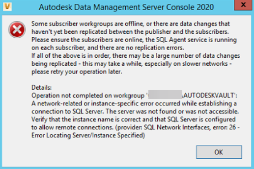 "Operation not completed on workgroup..." when attaching database in Vault