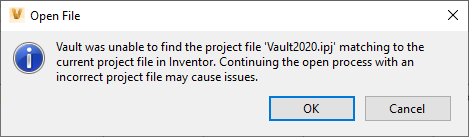 "Vault was unable to find the project file 'Vault.ipj' matching to the ...