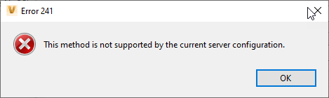 "Error 241...not supported....configuration" modify settings Vault