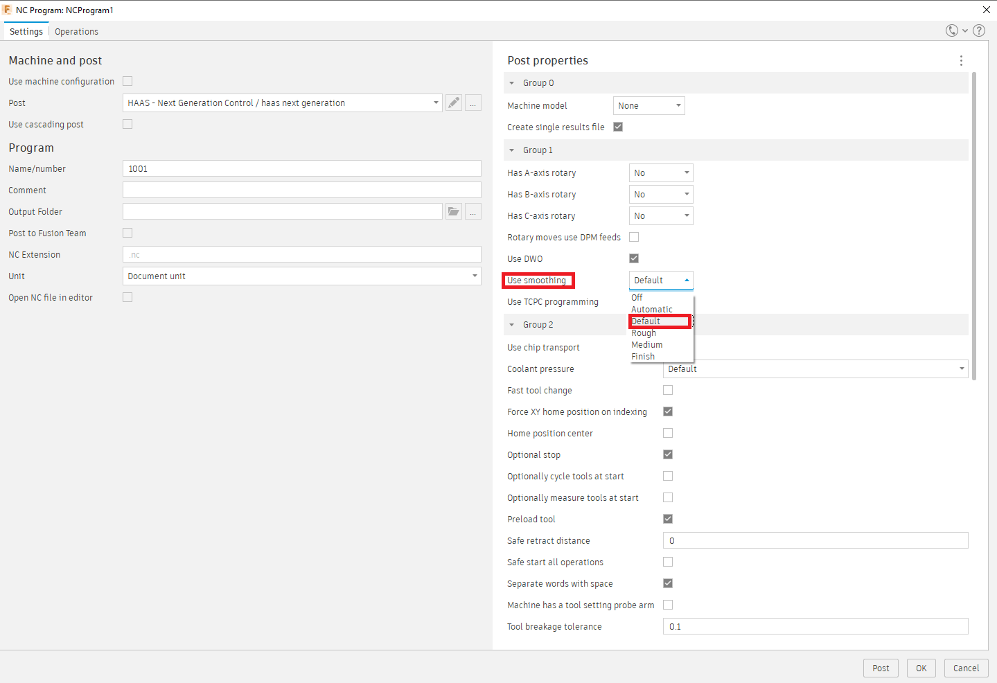 Haas Next Generation Control post no longer posts G187 in Fusion 360