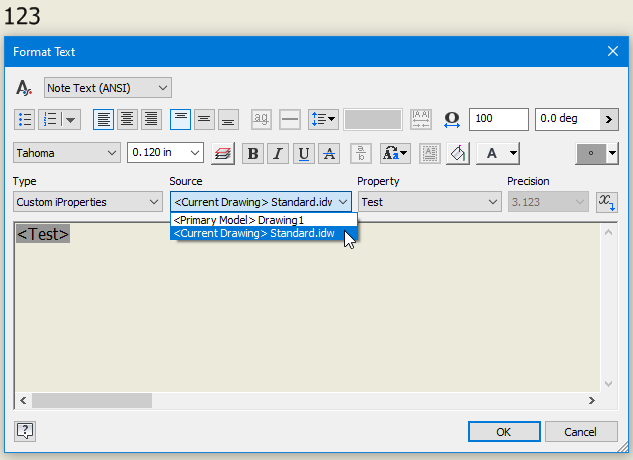 作为文本插入到 Inventor 工程图中时，自定义 iProperty 值为空