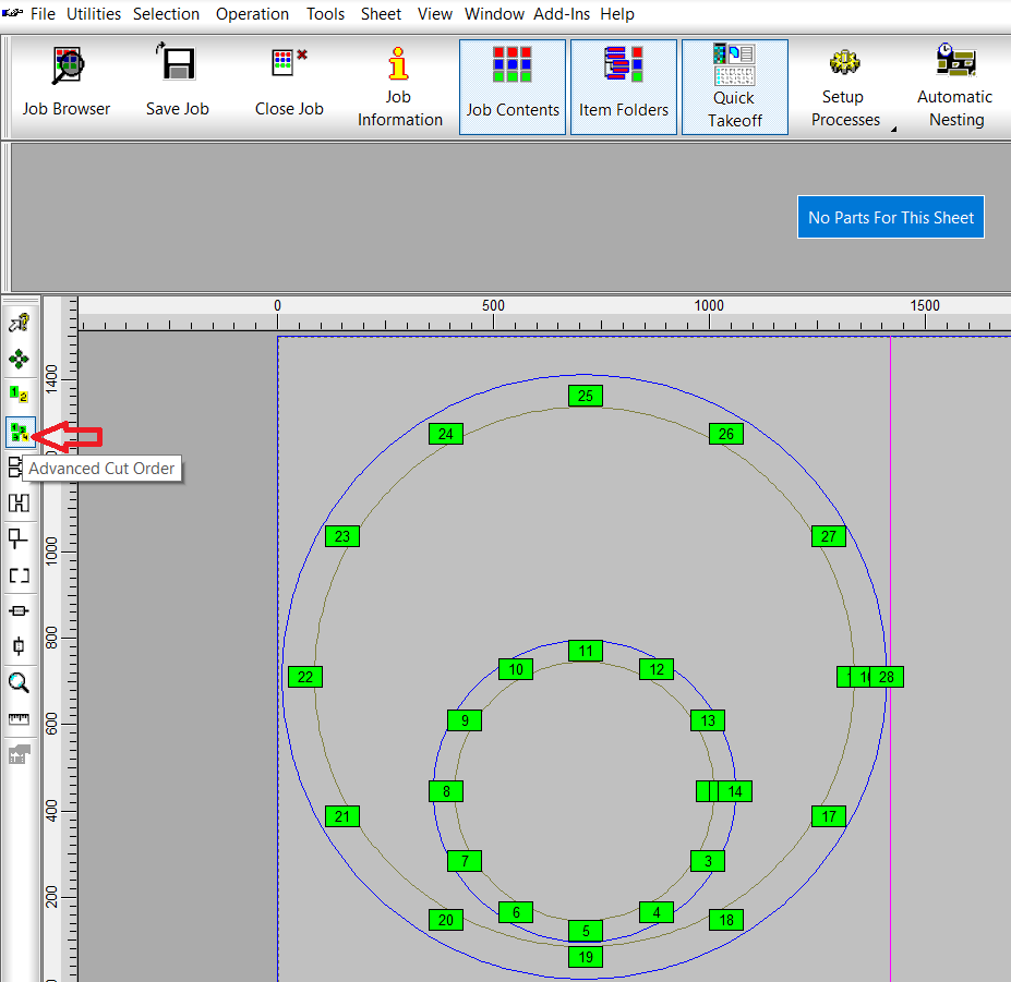 How to set the advance cut order in CAMduct