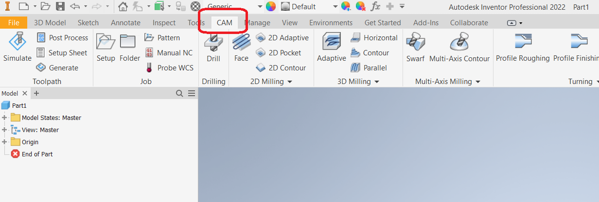 How to access CAM module in Inventor?