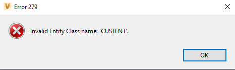 "Invalid Entity Class name: "EntityName" when performing operations in Vault Workgroup